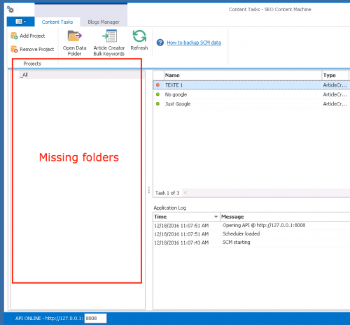 My content task folders are missing after upgrade | SEO Content Machine